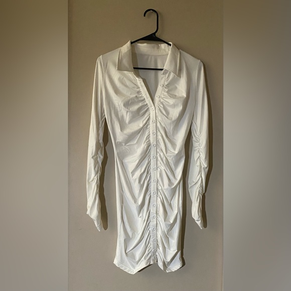 Unbranded | Dresses | White Spandex Stretchy Scrunched Longsleeve ...